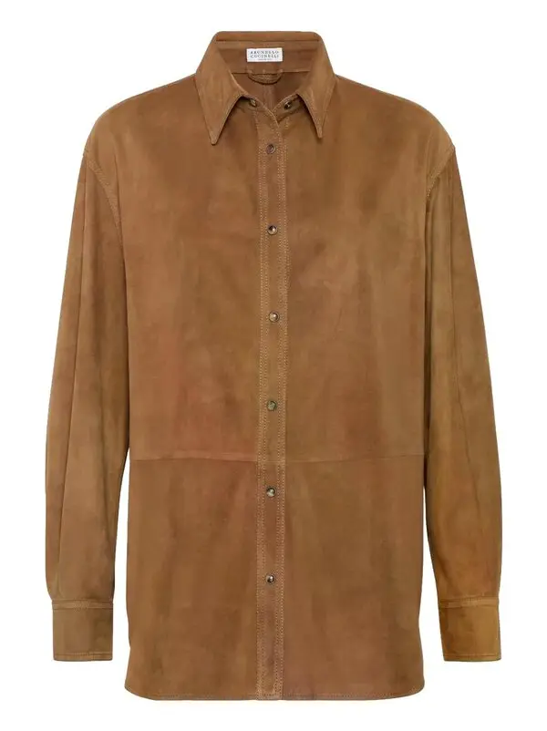 Brunello Cucinelli Leather Button-down Shirt - Brown