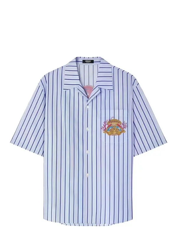 Versace Dive In Crest Striped Shirt - Blue