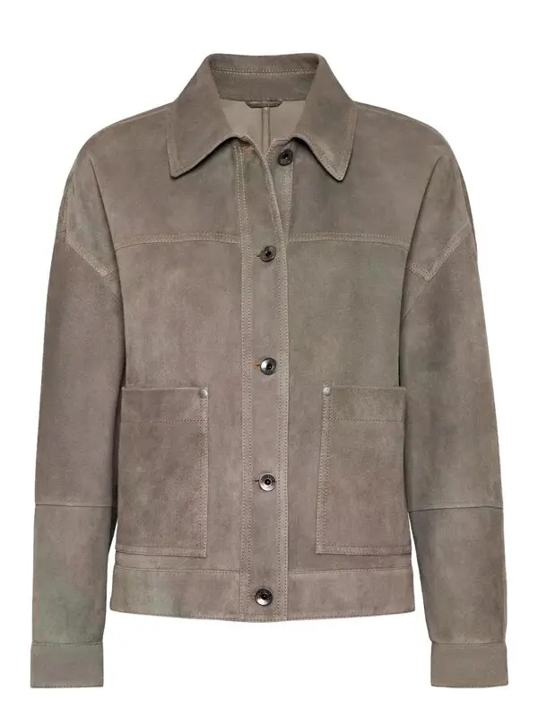 Brunello Cucinelli Leather Jacket - Grey