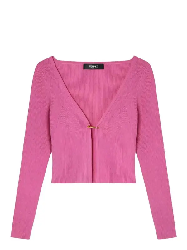 Versace Safety Pin Ribbed-knit Cardigan - Pink