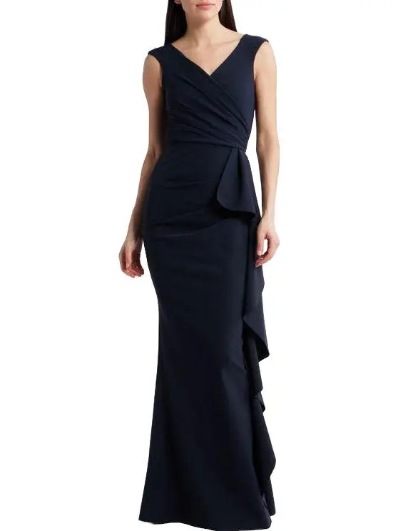 Chiara Boni La Petite Robe Sozen Cascade Ruffle Sleeveless Gown - Dark Navy