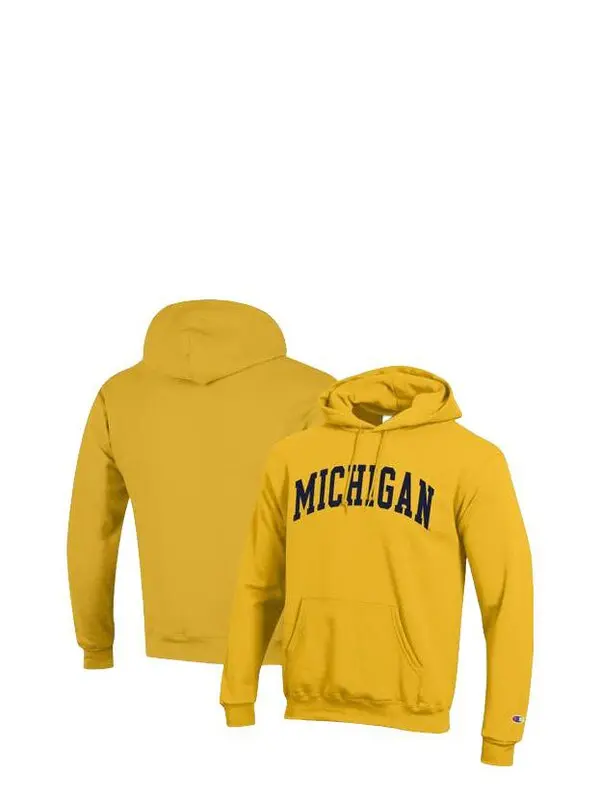 Champion Michigan Wolverines Basic Arch Fleece Pullover Hoodie - Maize