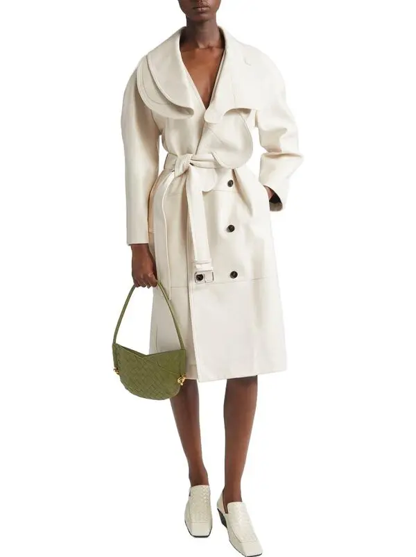 Bottega Veneta Double-breasted Leather Trench Coat - Pale Meringue