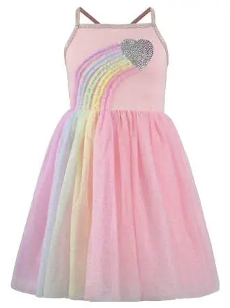 LOLA + THE BOYS Heart And Rainbow Tulle Dress - Pink
