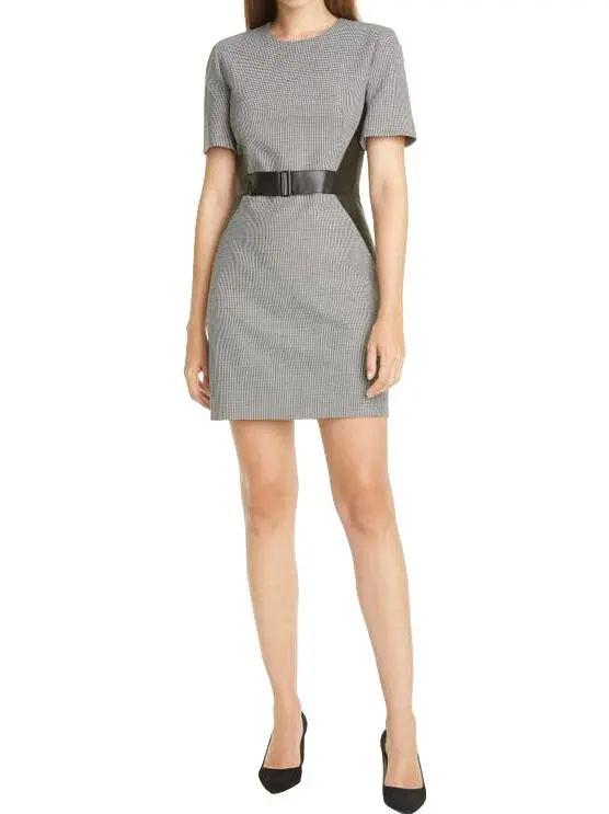 Judith & Charles Barcelona Houndstooth Dress With Leather Detail - Black