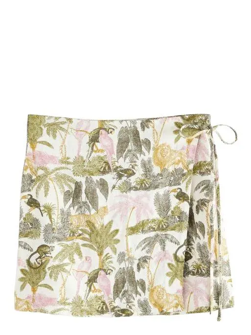 NEXT Tropical Print Linen-blend Wrap Miniskirt - Neutral