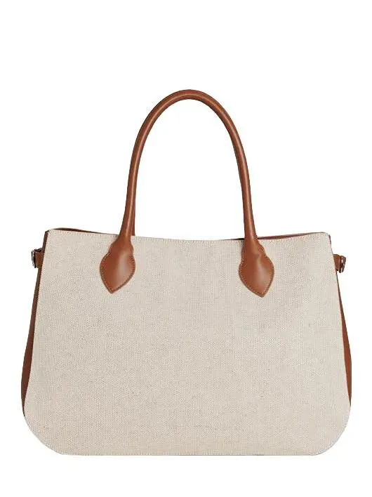 REFORMATION Oversized Patrizia Canvas And Leather Bag - Canvas Brown Leather