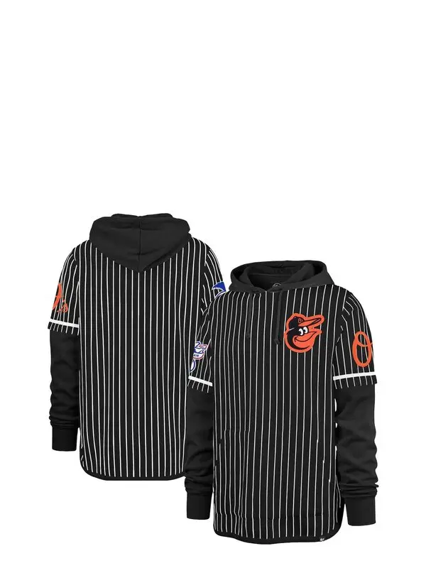 '47 Baltimore Orioles Pinstripe Double Header Pullover Hoodie - Black