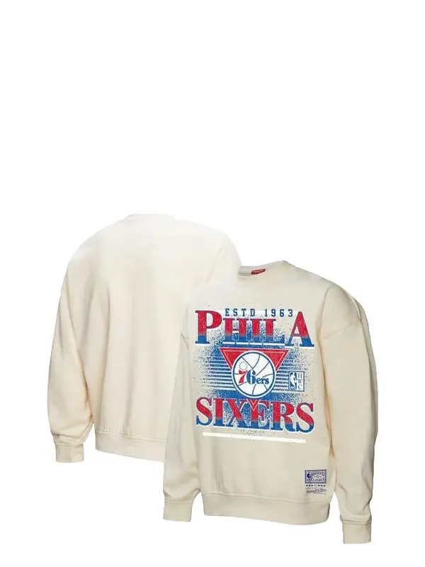 Mitchell & Ness Philadelphia 76ers Oversprayed Pullover Sweatshirt - Cream