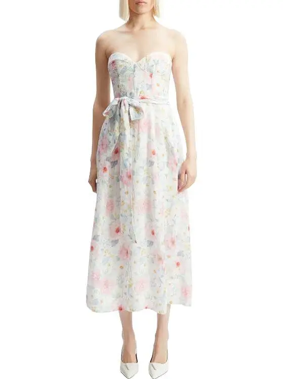 Bardot Floral Strapless Midi Dress - Summer White Floral