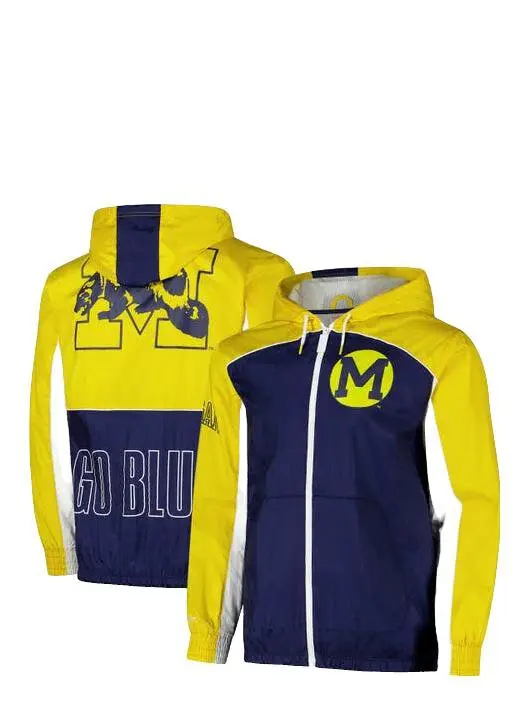 Mitchell & Ness Michigan Wolverines Big Shot Premium Full-zip Windbreaker - Navy