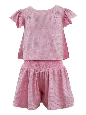 LOLA + THE BOYS Crystal Ruffle Short Set - Pink