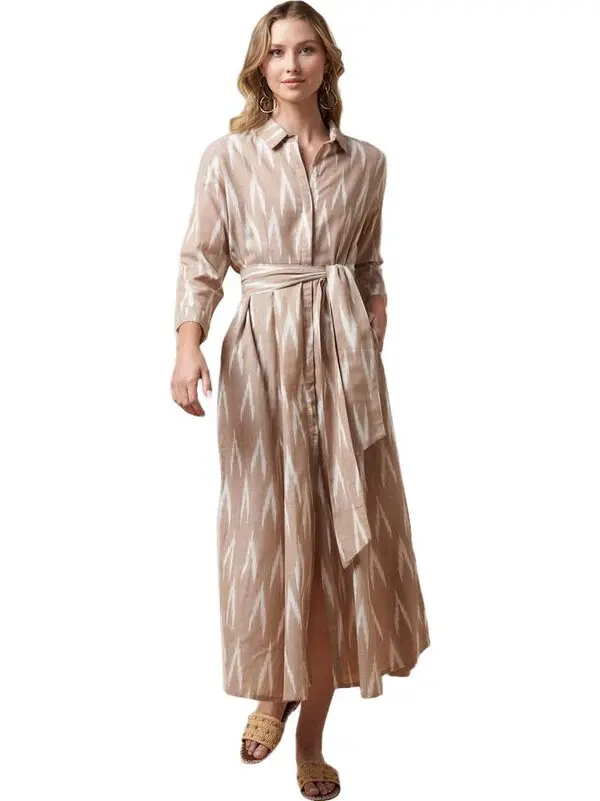 GUADALUPE DESIGN Luciana Ikat Shirt Dress - Beige