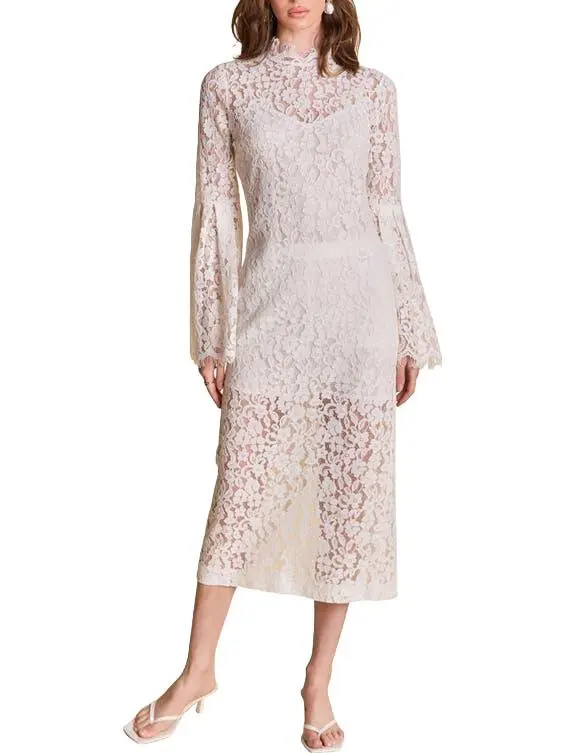 Endless Rose Lace Midi Dress With Long Bell Sleeves - White
