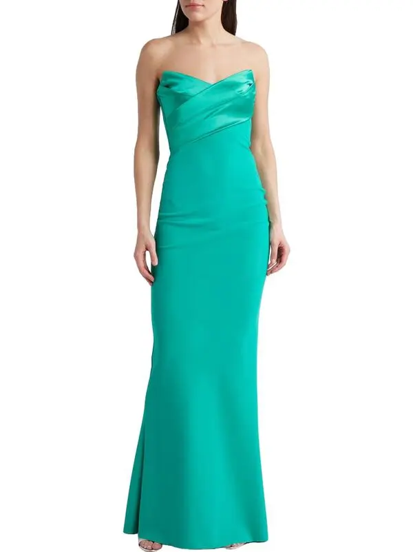 Chiara Boni La Petite Robe Bairei Strapless Trumpet Gown - Emeraldo