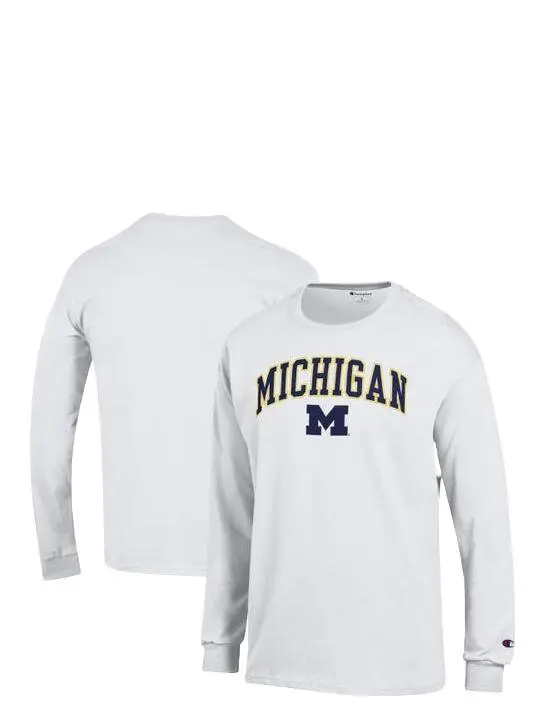 Champion Michigan Wolverines Arch Over Logo Long Sleeve T-shirt - White
