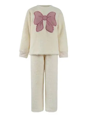 LOLA + THE BOYS Fuzzy Set With Bow Detail - White