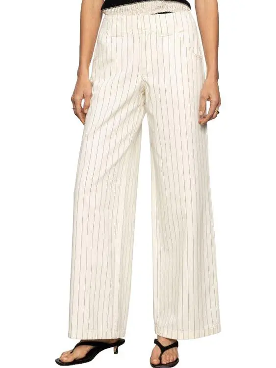 Sanctuary Arden Wide Leg Pinstripe Jeans - Bleached White Pinstripe
