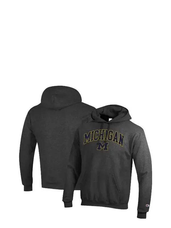 Champion Michigan Wolverines Arch Over Logo Pullover Hoodie - Heather Charcoal