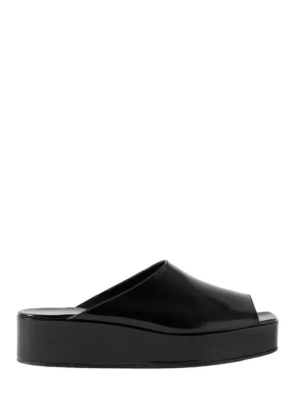 THE ROW Emi Glossed-leather Platform Slides - Black