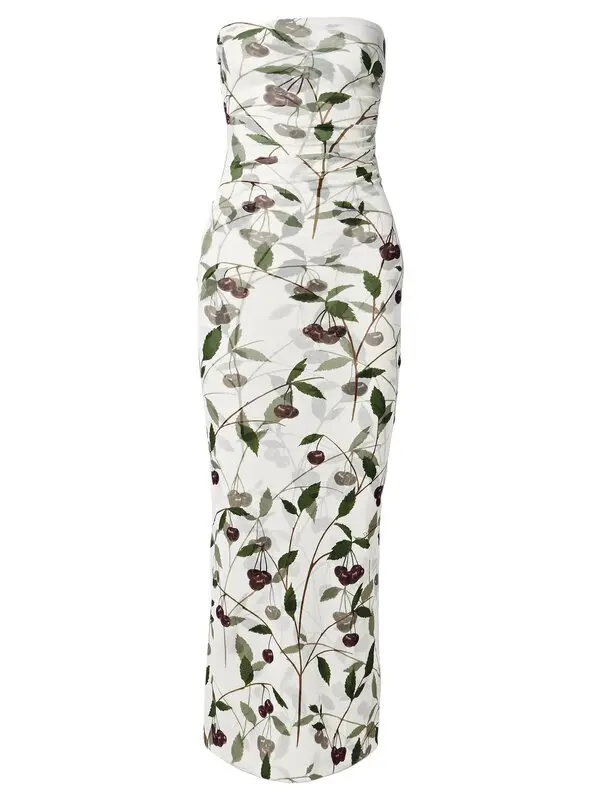 Stella McCartney Strapless Ruched Printed Maxi Dress - Ivory