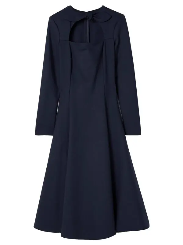 Oscar De La Renta Tie-neck Cutout Wool-blend Midi Dress - Blue