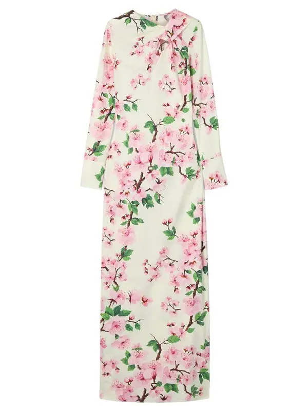 Oscar De La Renta Floral-print Stretch-cotton Poplin Gown With Cutout Detail - Ivory