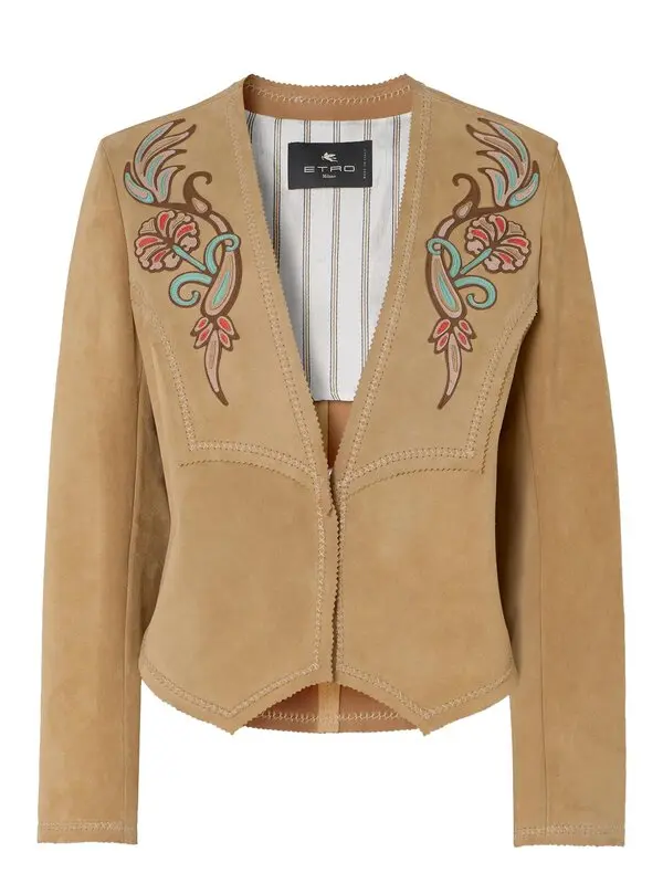 Etro Appliquéd Suede Jacket - Neutrals