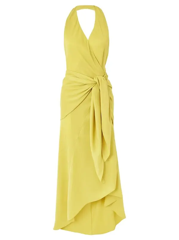 CORTANA Banane Asymmetric Silk-crepe Halterneck Wrap Dress - Yellow
