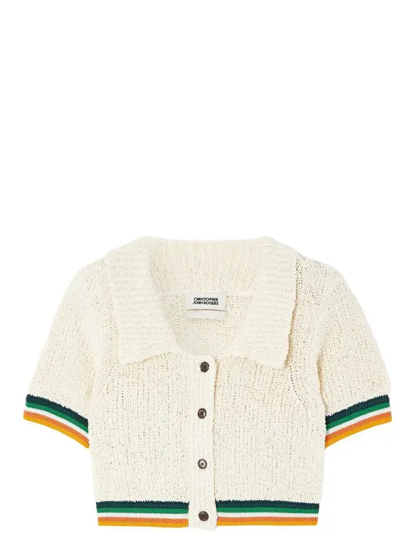 Christopher John Rogers Cropped Striped Cotton-blend Bouclé Shirt - Off-white