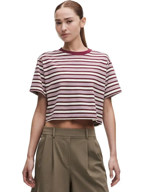Lululemon All Yours Organic Cotton Cropped T-shirt - Reverse Stripe Lotus Lavender Burgundy Bay