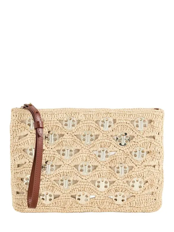 Rabanne Raffia Pouch With Leather Top Handle - Gold