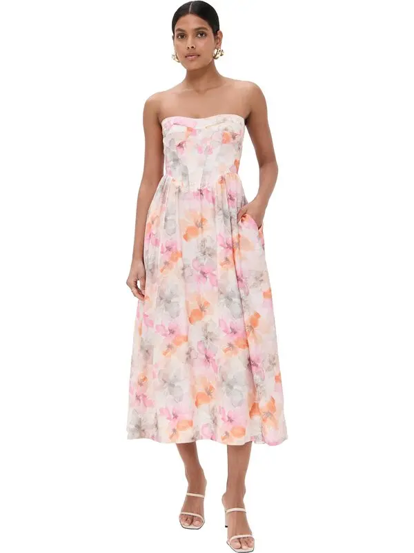 Bardot Lola Corset Midi Dress - Apricot Floral