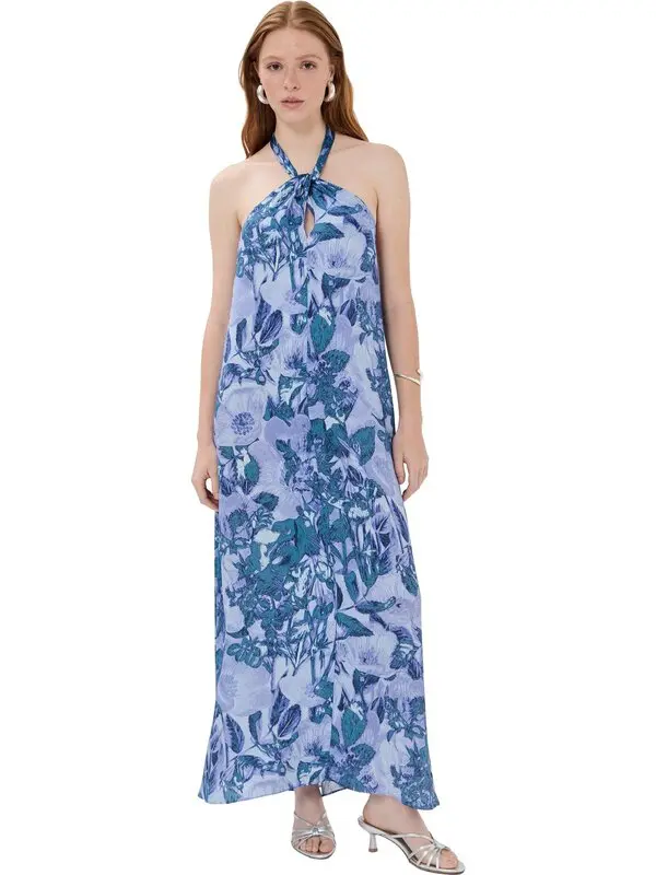 Simkhai Ayra Halter Neck Maxi Dress - French Blue Botanical