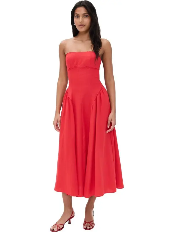 NIA Anne Strapless Midi Dress - Cherry