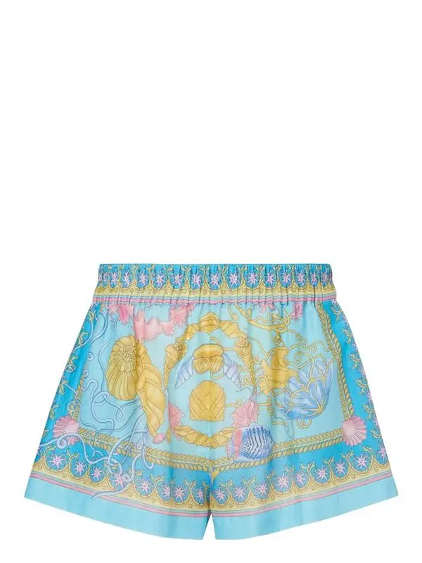 Versace Underwater Barocco Cotton And Silk Shorts - Blue