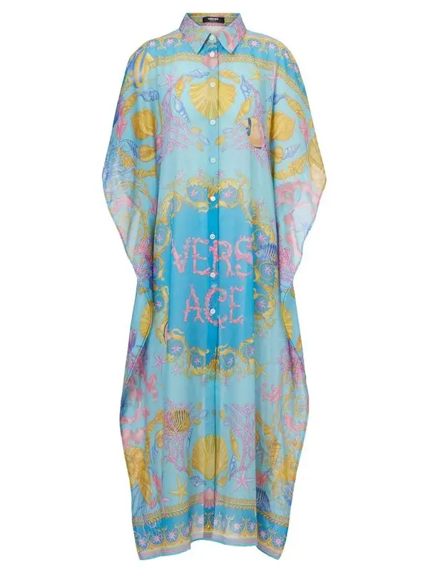 Versace Underwater Barocco Cotton And Silk Cover-up - Blue