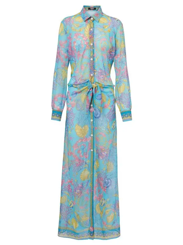 Versace Printed Semi-sheer Shirt Dress - Blue