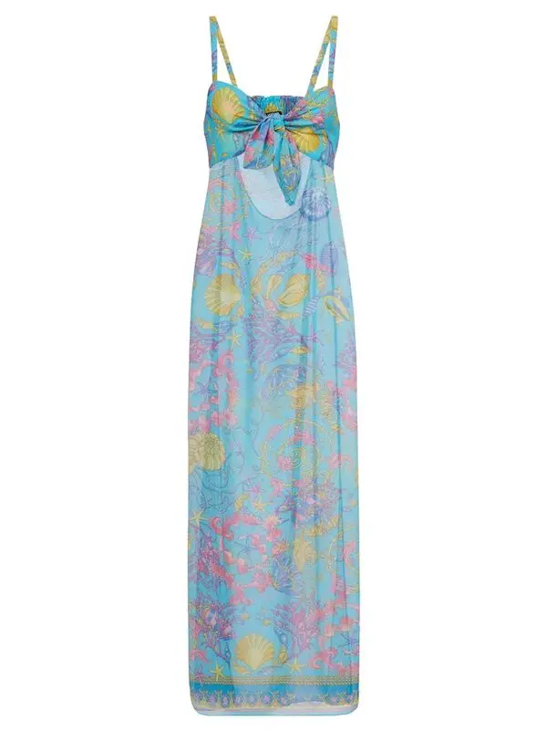 Versace Printed Cutout Maxi Dress - Blue