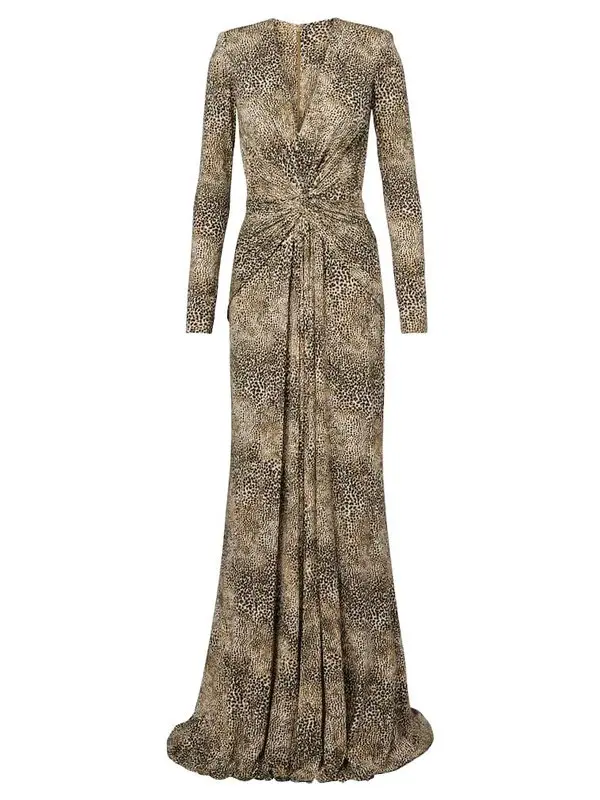 Elie Saab Animalier Printed Jersey Gown - Brown