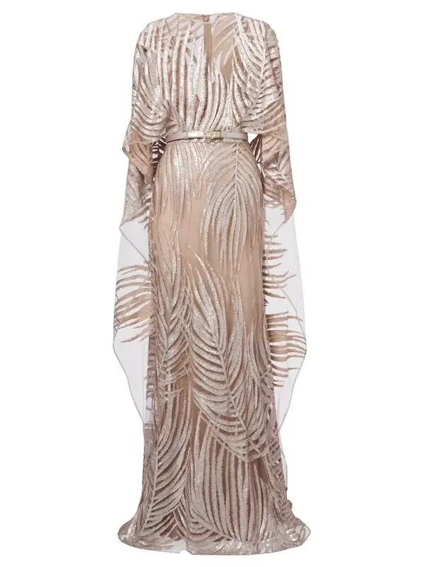Elie Saab Embroidered Sheer Tulle Gown - Brown