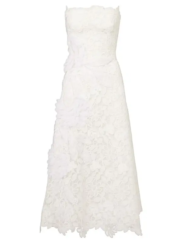 Costarellos Floral-appliqué Lace Gown - White