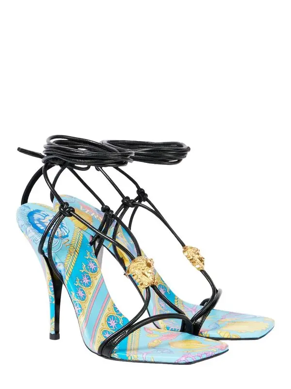 Versace La Medusa Printed Leather Sandals - Blue