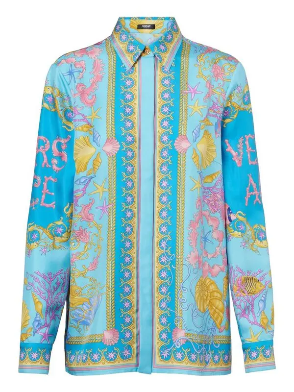Versace Underwater Barocco Silk Twill Shirt - Blue