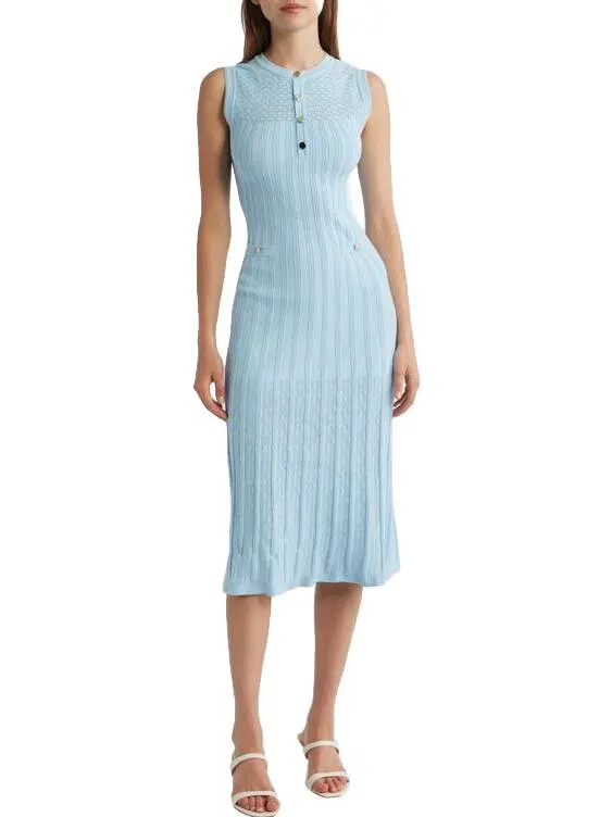 LIPSY Sleeveless Pointelle Ribbed Midi Dress - Blue