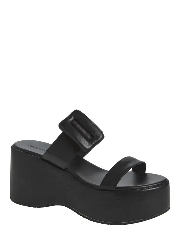 CHOCOLAT BLU Platform Wedge Sandals - Black Leather