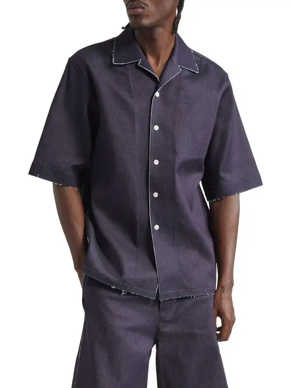 Marni Trompe L'oeil Stretch Denim Bowling Shirt - Unb99 Blue/ Black