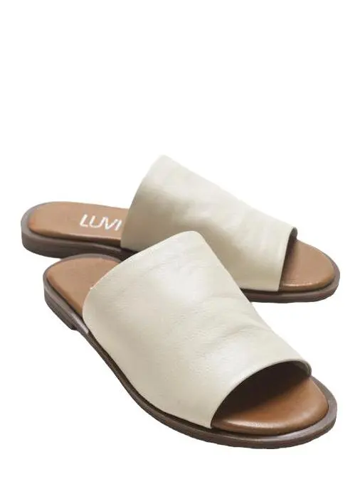 FOREVER & ALWAYS SHOES Leather Slide Sandal - Beige Leather
