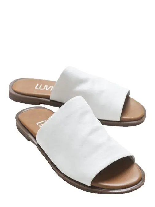 FOREVER & ALWAYS SHOES Leather Slide Sandal - White Leather