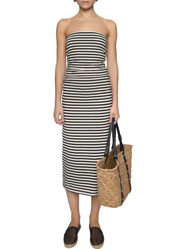 Rebecca Minkoff Stripe Strapless Cotton Jersey Maxi Dress - Black/ Ecru Stripe